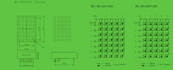 dot matrix LED display 3mm 5x7 bi-colo